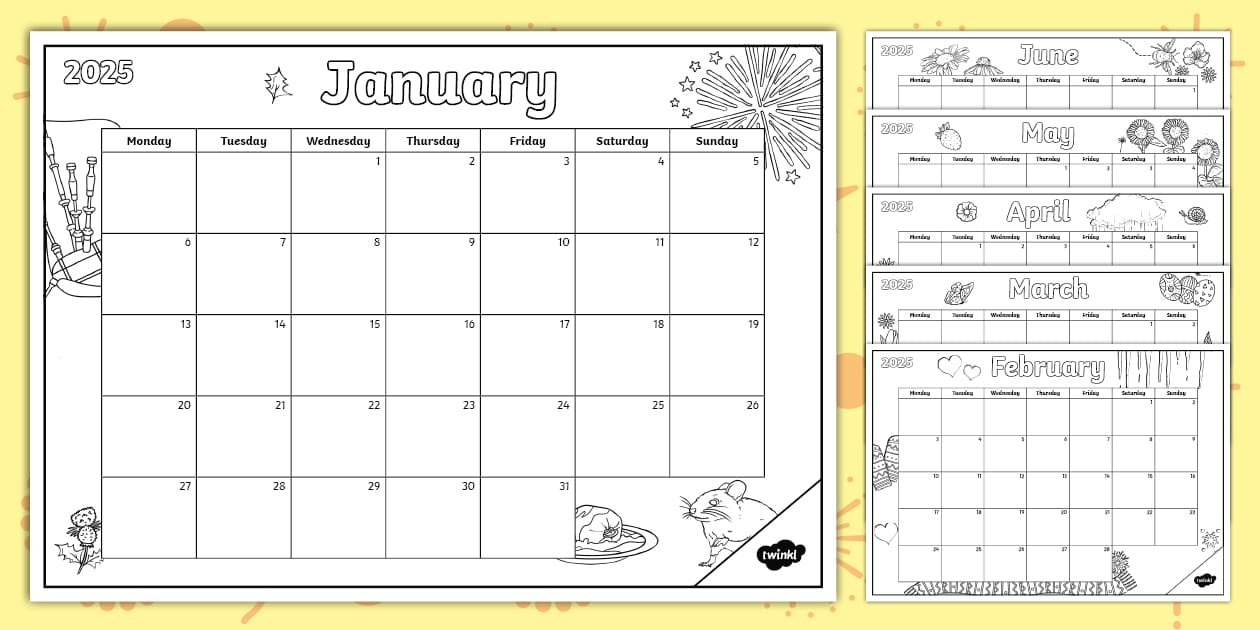 Doodle a 2025 Calendar Colouring Pages (teacher made)