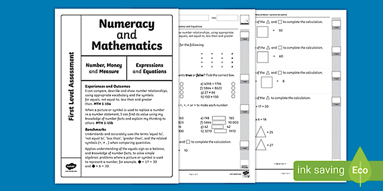 First Level Numeracy and Mathematics Assessment - Expressions and Equations