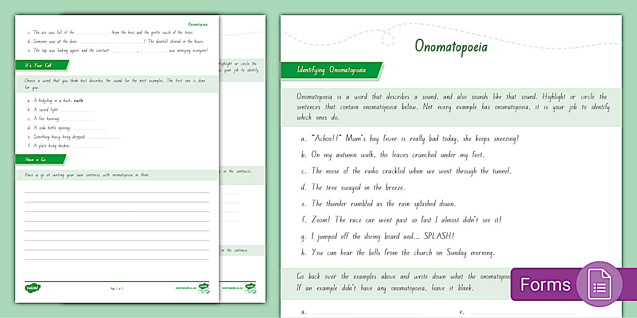 Level 3 Writing - Onomatopoeia Worksheet (teacher made)