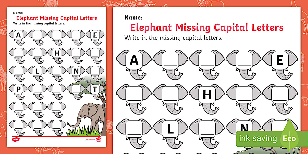 Elephant Missing Capital Letters Worksheet (teacher made)