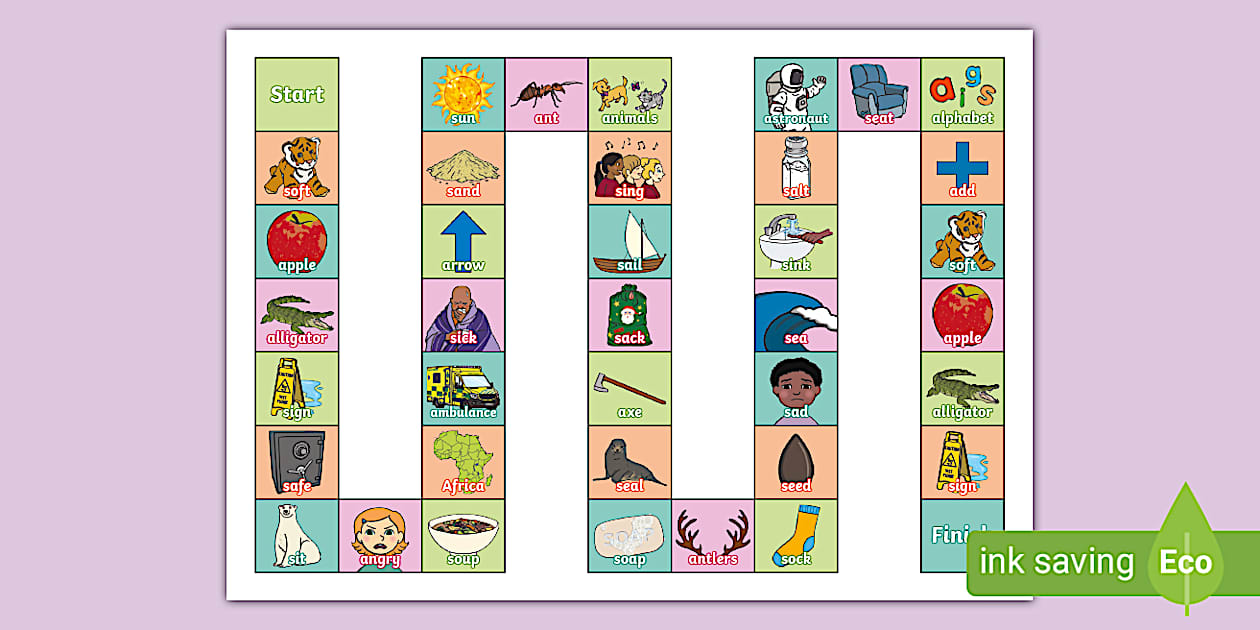 Initial a and s Sound Board Game (teacher made) - Twinkl