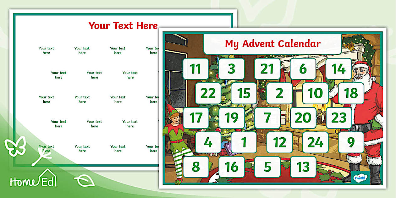Home Ed Editable Christmas Calendar (teacher made) - Twinkl