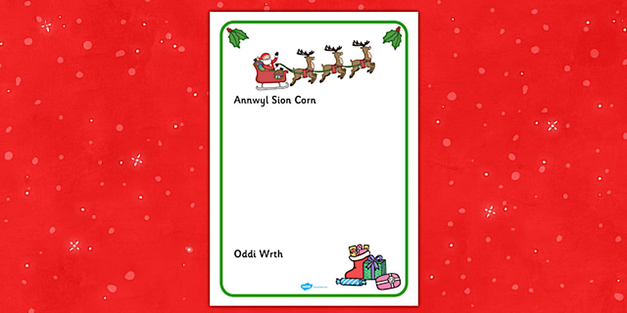Ffrâm Ysgrifennu 'Annwyl Siôn Corn' - diolch sion corn, nadolig, nadolig
