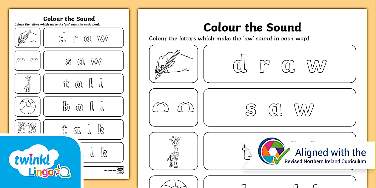 Linguistic Phonics Phase 2 'aw' - Colour the Sound - Twinkl