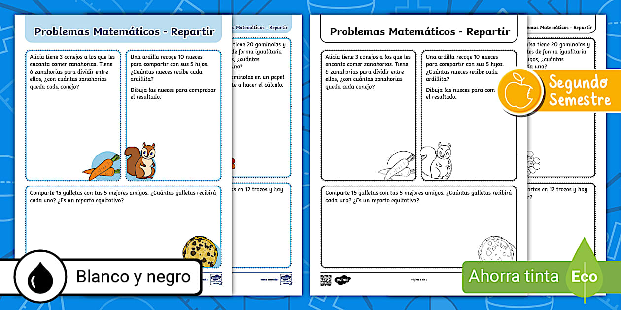 Guía de Trabajo: Problemas Matemáticos - Repartir - Twinkl