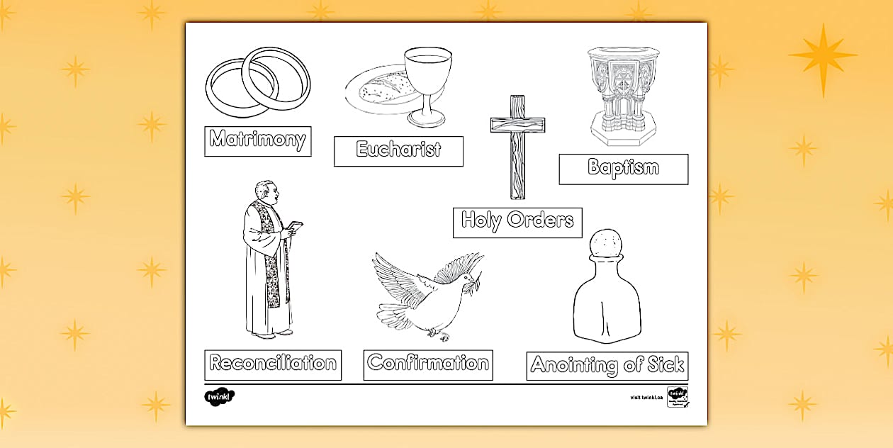The Seven Sacraments Words and Pictures Colouring Sheet