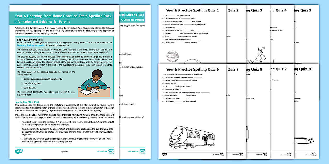 Year 6 Learning from Home Practice Tests Spelling Pack