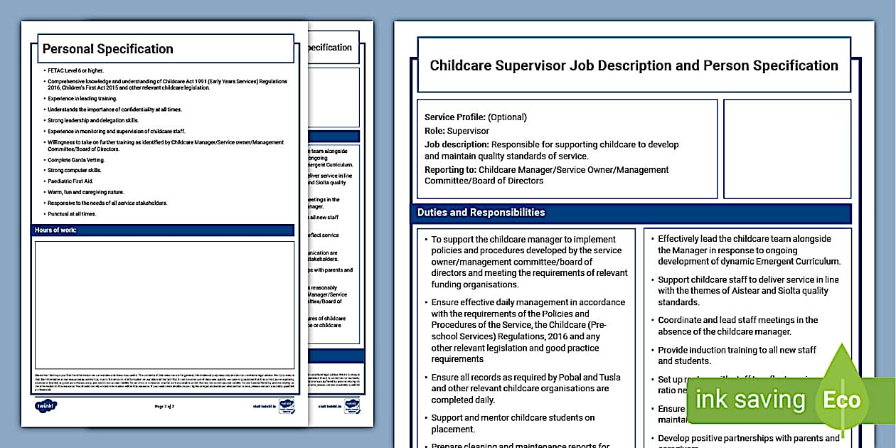 Editable Supervisor Job Description Pack (Lehrer gemacht)