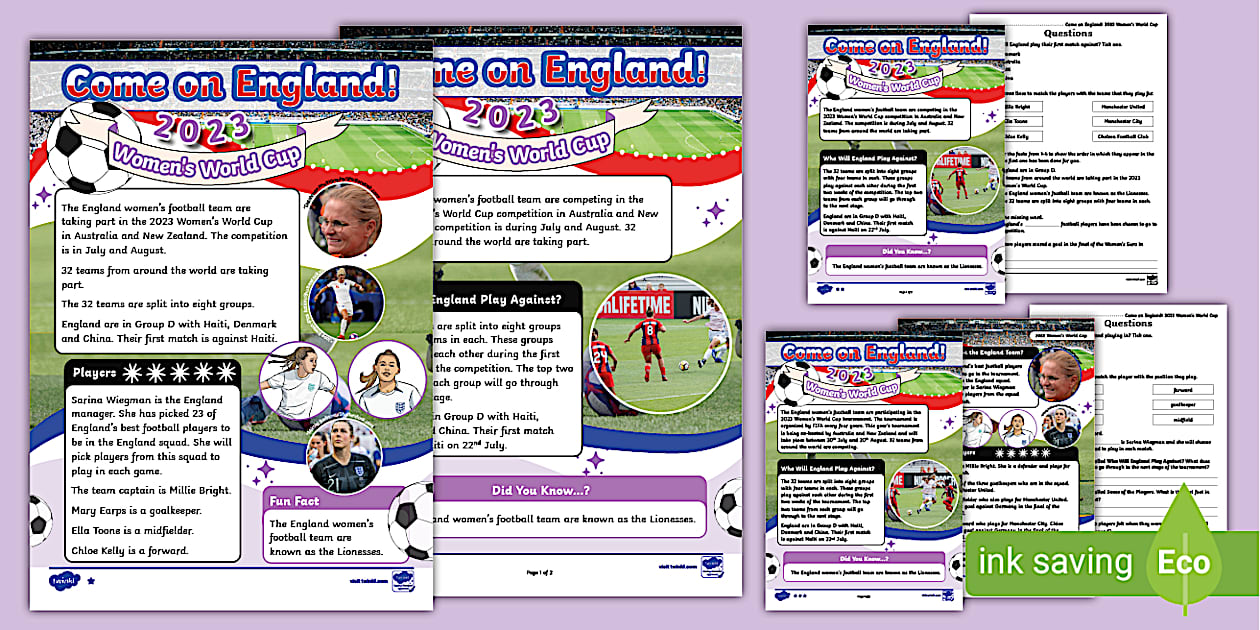 KS1 Come on England! 2023 Women's World Cup Differentiated Reading