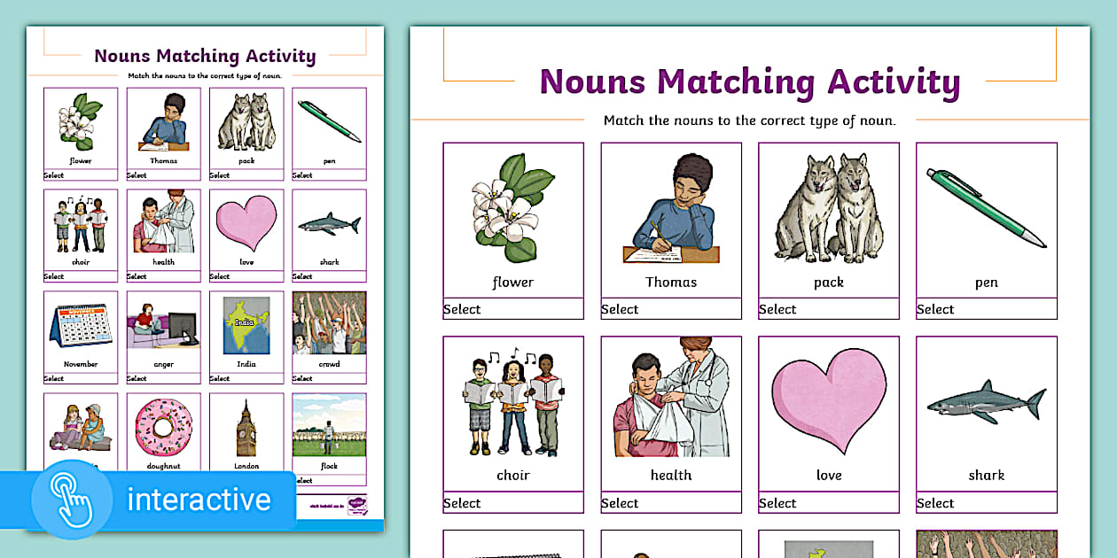 Nouns Interactive PDF Matching Activity (teacher made)