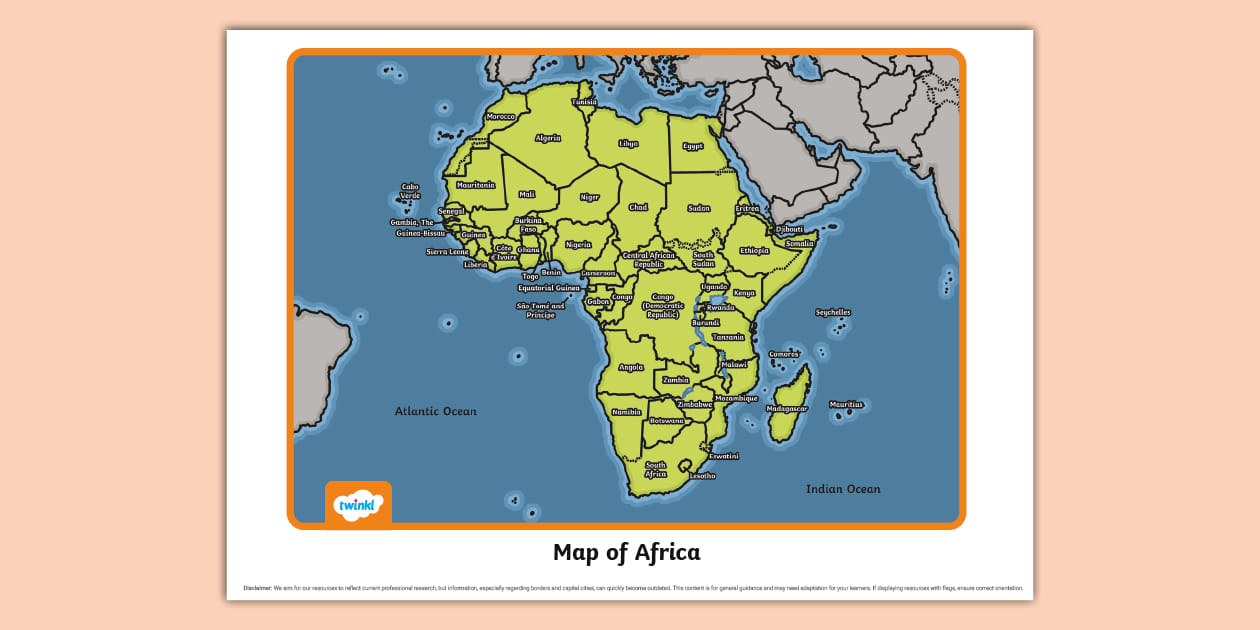 KS1 Labelled Map of Africa - Geography - Twinkl