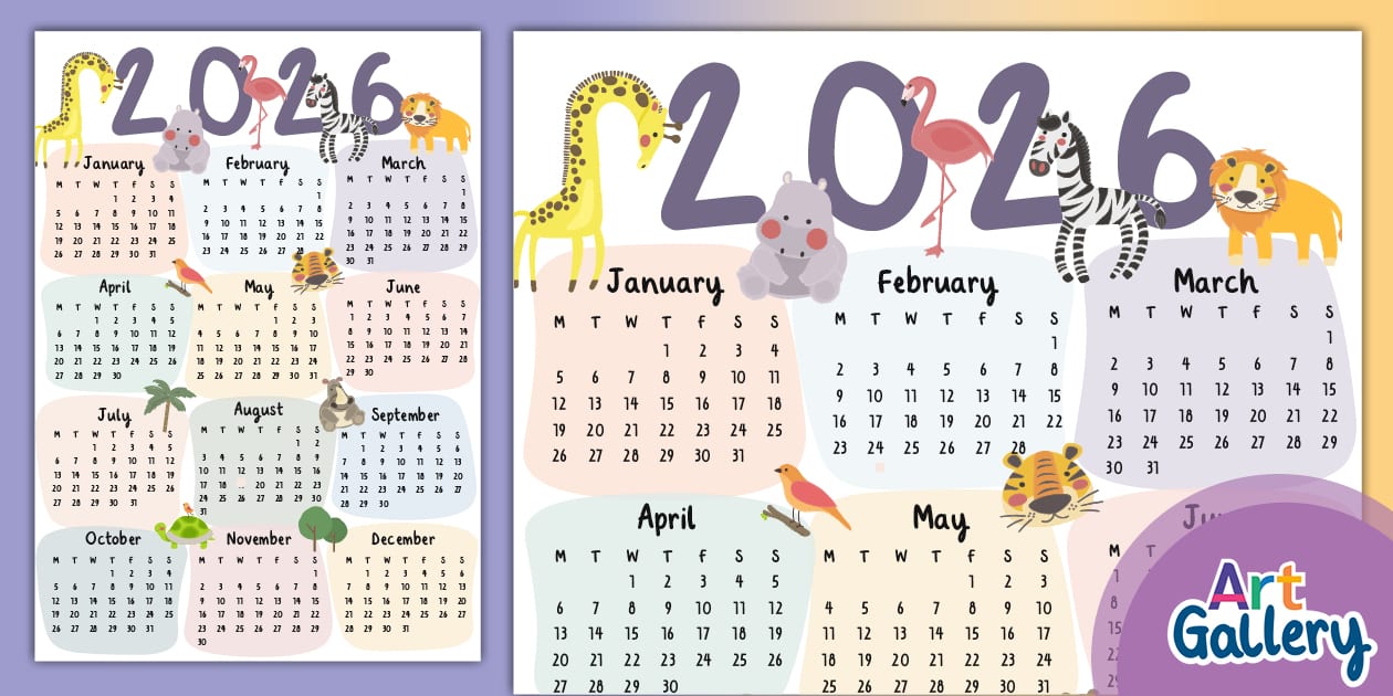 Cute Animal-Themed 2025 Wall Calendar Poster