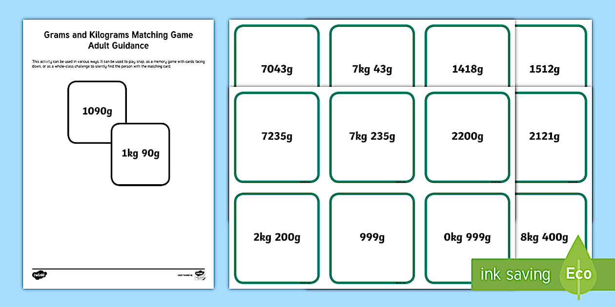 Grams and Kilograms Matching Cards - Twinkl