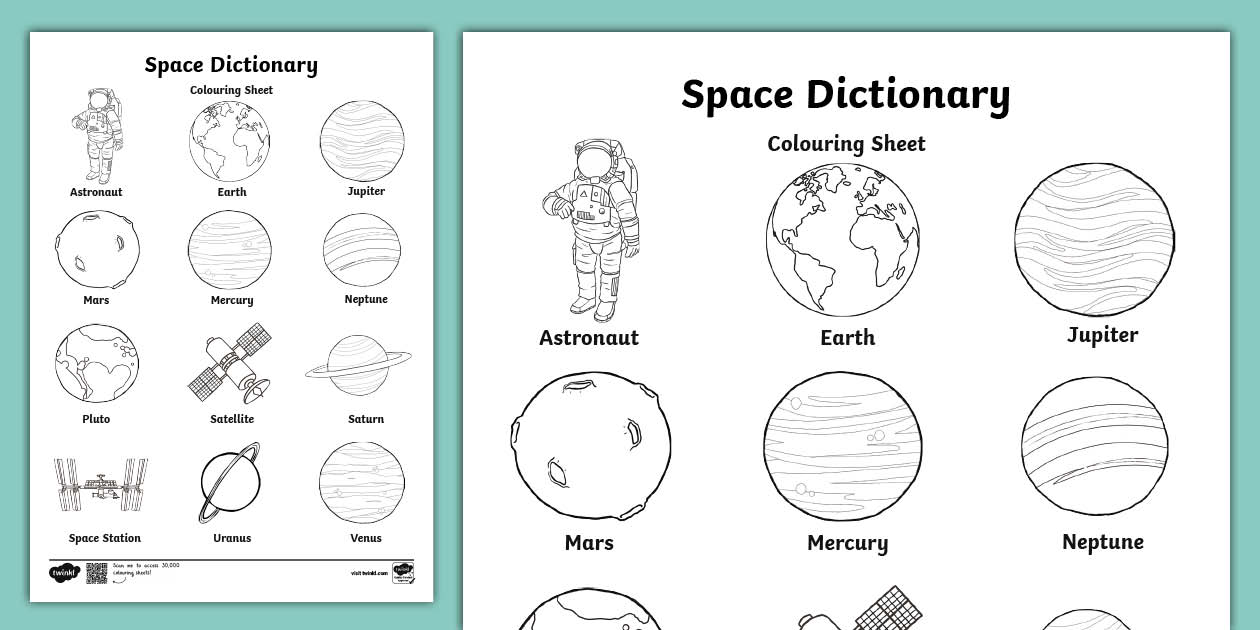Space Dictionary Colouring Sheet - Twinkl