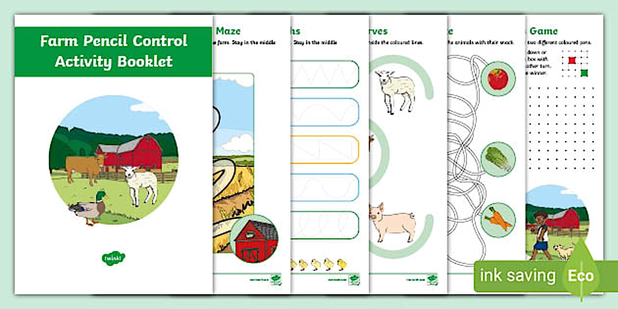 Farm Themed Pencil Control A4 Activity Booklet - Twinkl