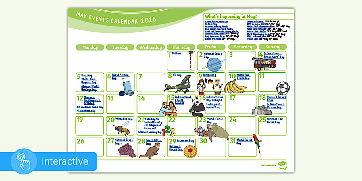 May Events Calendar (2025) (teacher made) - Twinkl