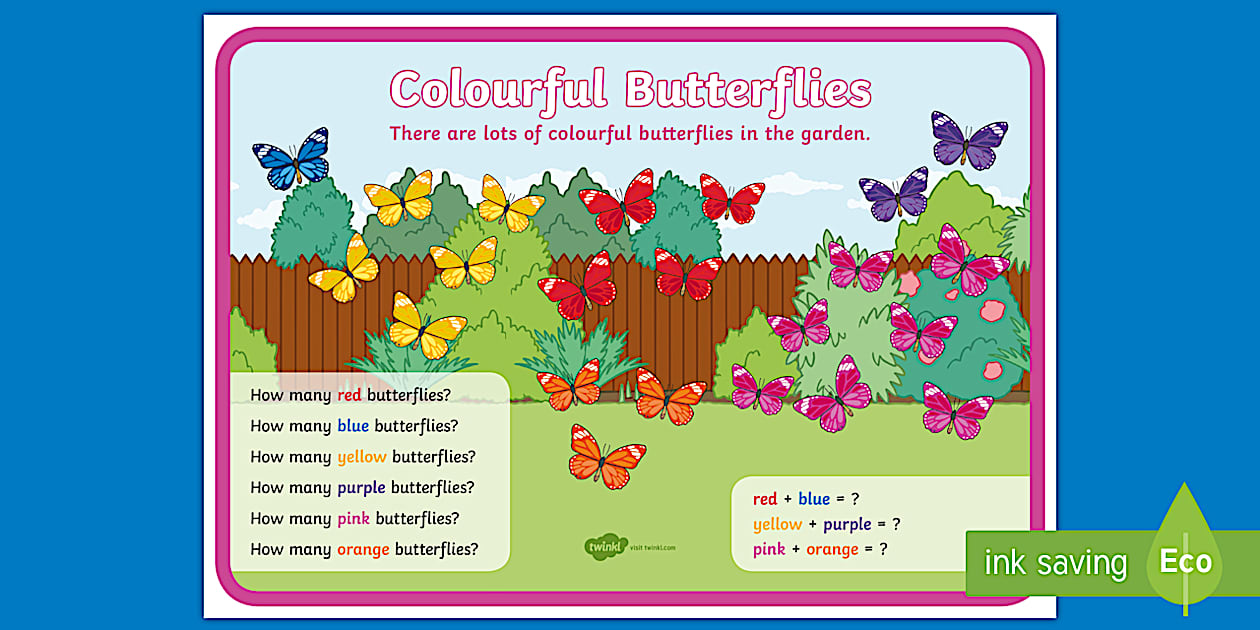 Colourful Butterflies Counting and Addition Poster - Twinkl