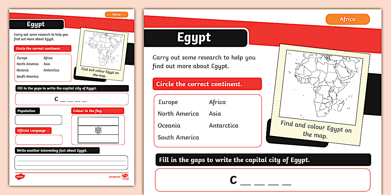 KS1 Egypt Research Activity - Geography - Twinkl