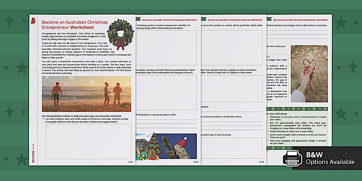 Become an Australian Christmas Entrepreneur Worksheet