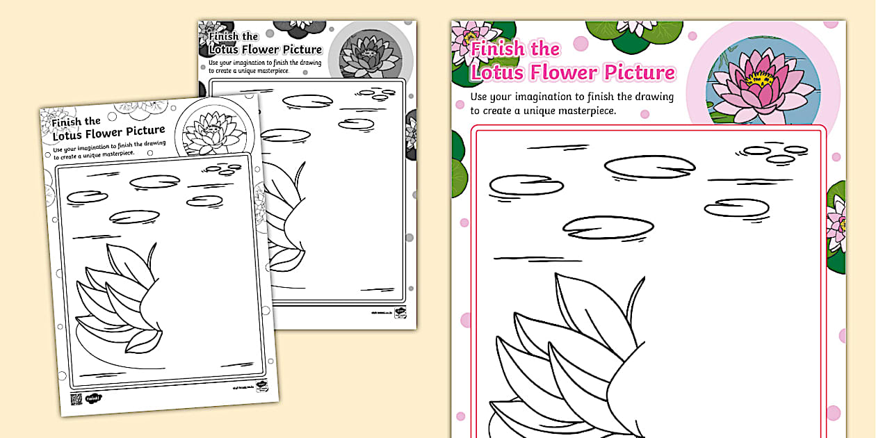 * NEW * Finish the Lotus Flower Picture Worksheet - Twinkl