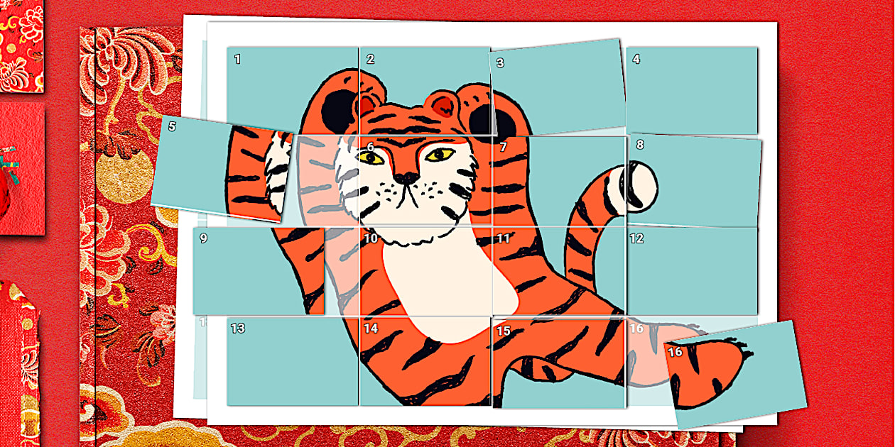 Chinese New Year - Cute Dancing Tiger - Sticker Puzzle