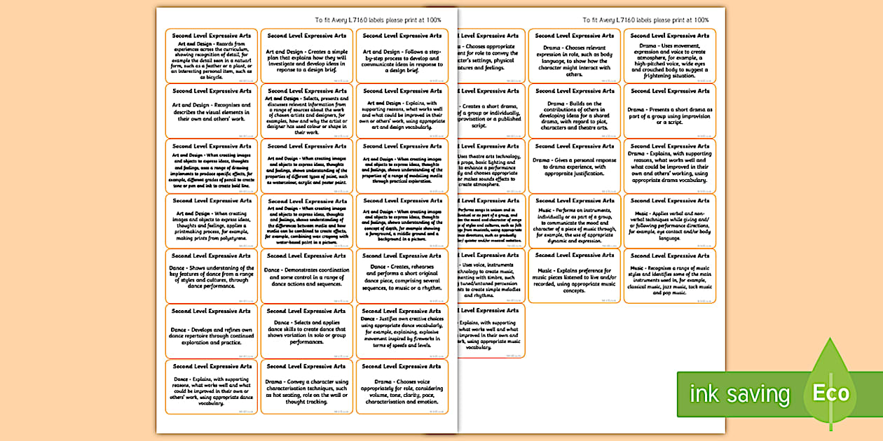 CfE Second Level Expressive Arts Benchmarks Assessment Stickers