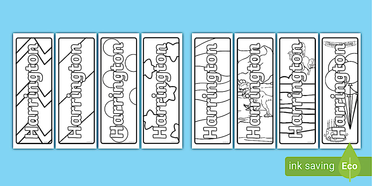 Harrington Name Simple Colouring Bookmarks (teacher made)