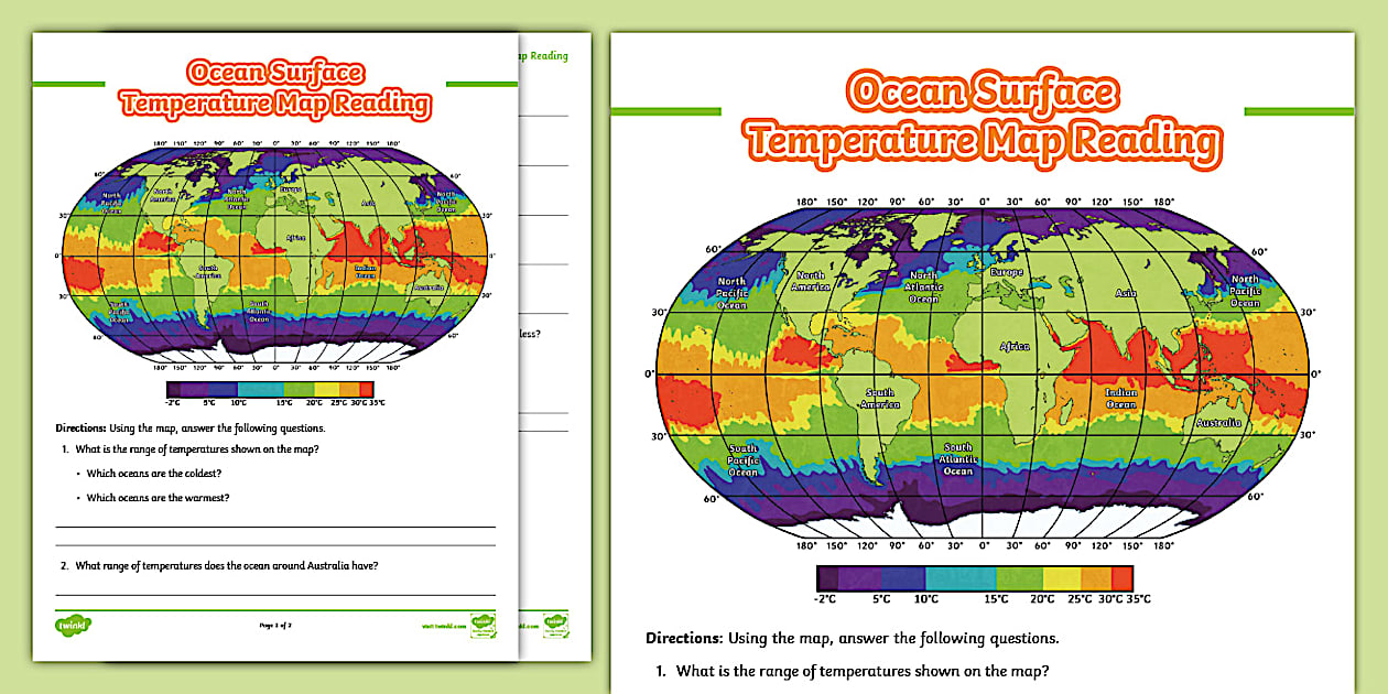 Fifth Grade Ocean Temperature Map Reading Worksheet - Twinkl