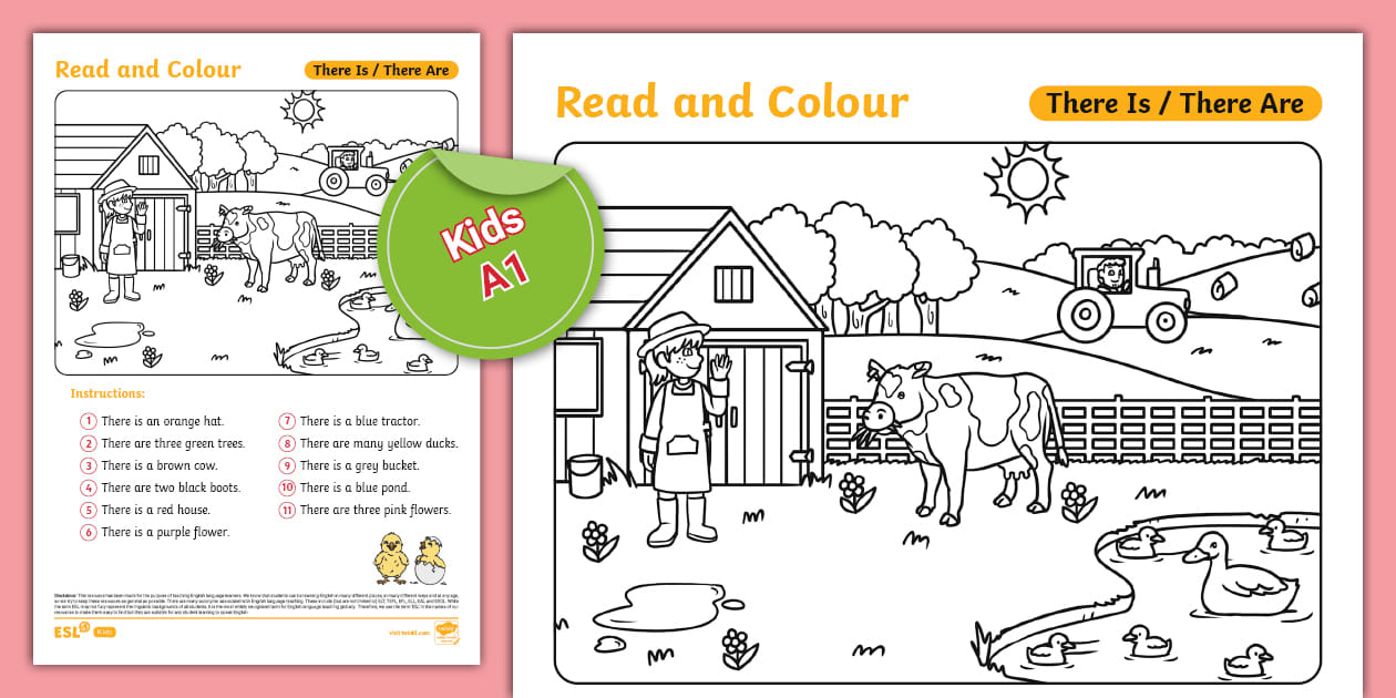 ESL There Is / There Are Read and Colour [Kids, A1] - Twinkl