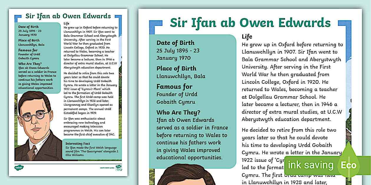Sir Ifan ab Owen Edwards Fact File (Teacher-Made) - Twinkl