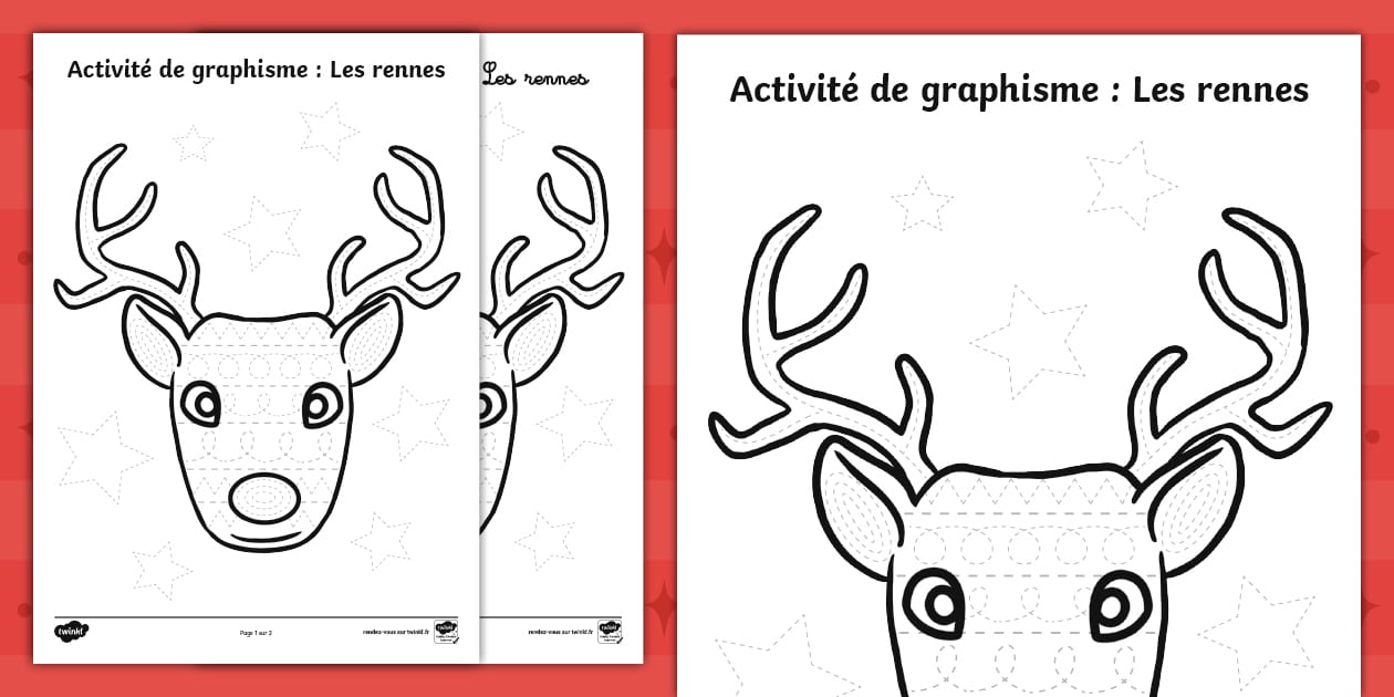 Activité de graphisme : Les rennes (Teacher-Made) - Twinkl