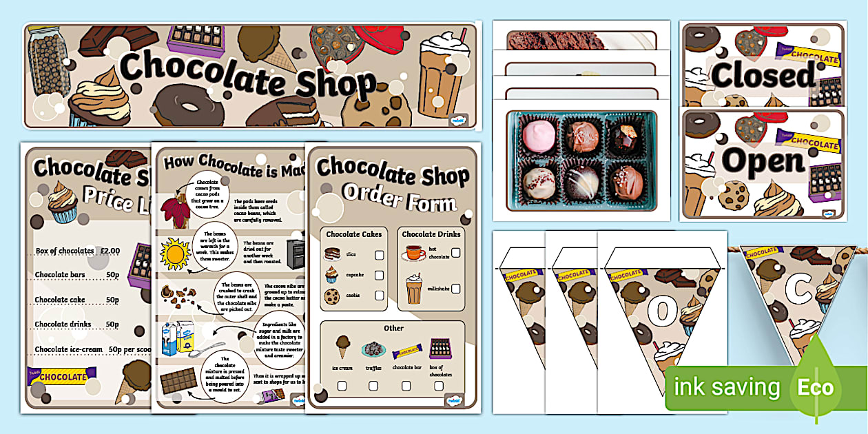 Chocolate Shop Role Play Pack - KS1 - EYFS - Food - Twinkl