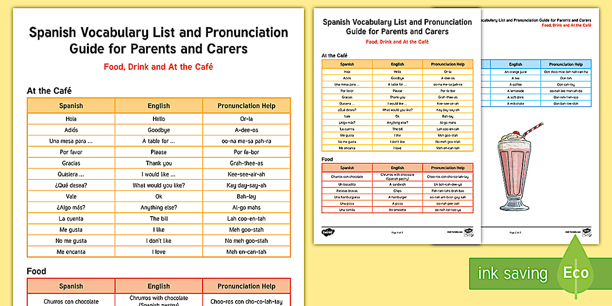 Spanish Guide to Pronunciation at the Café (teacher made)