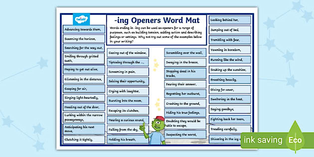 -ing Openers Word Mat (teacher made) - Twinkl