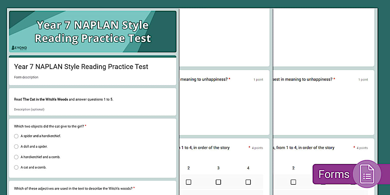 Year 7 NAPLAN Reading Practice Test- Google Form - Twinkl