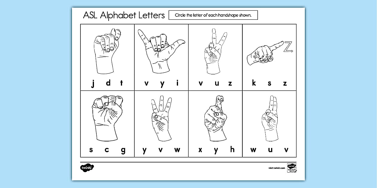 ASL Alphabet Letters S-Z Worksheet