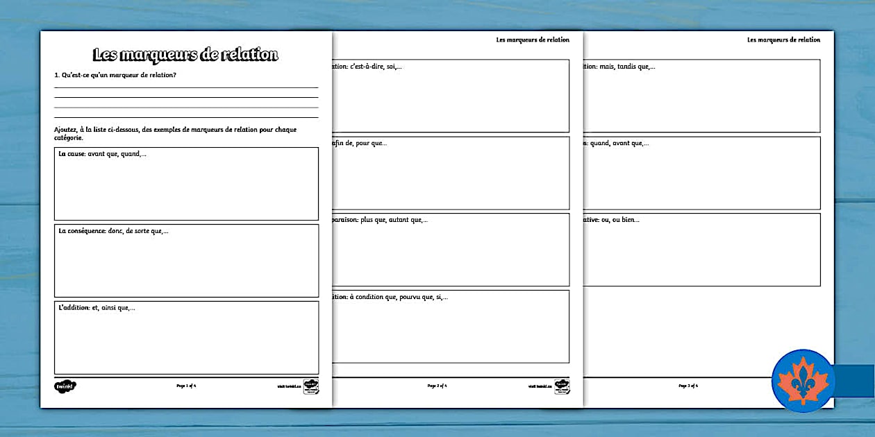 Marqueurs de relation Exercises (teacher made) - Twinkl