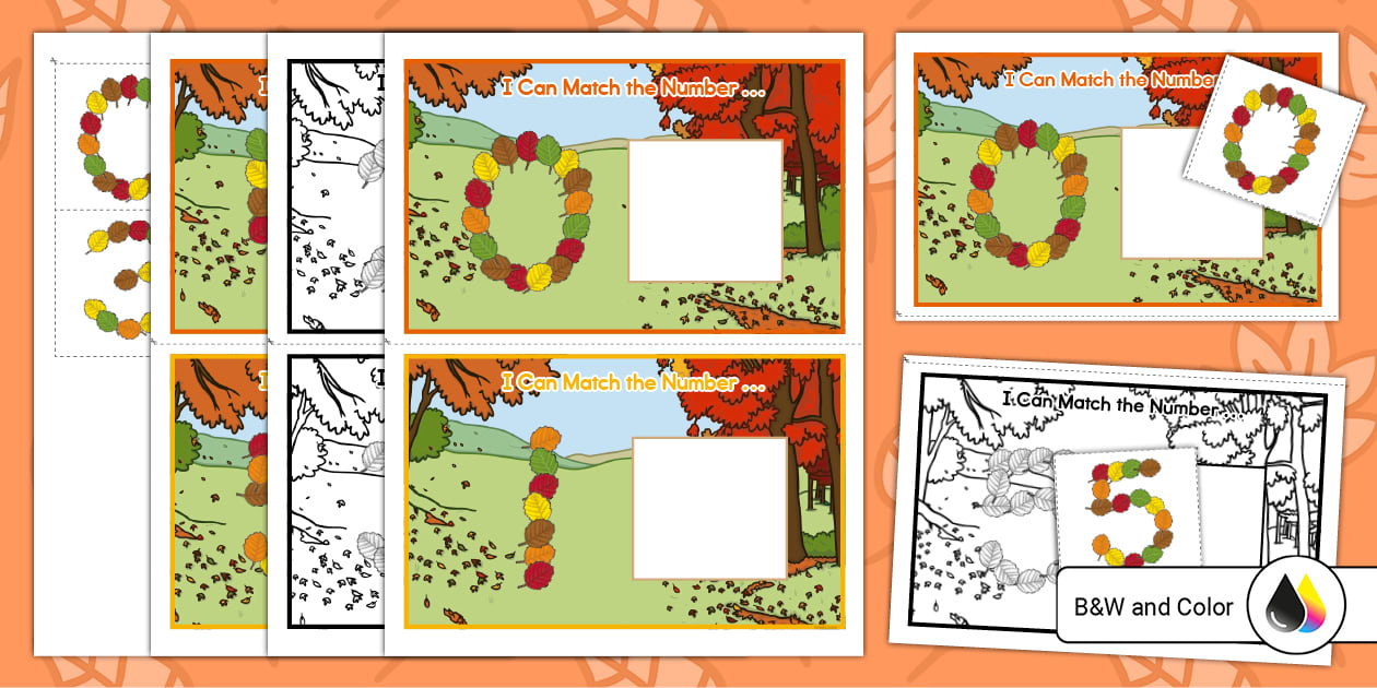 Early Childhood Fall Numbers 0-5 Busy Bag Matching Worksheet