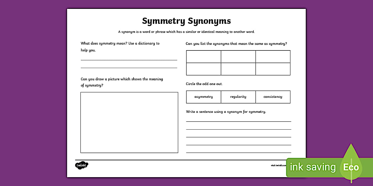Symmetry Synonyms Worksheet (teacher made) - Twinkl