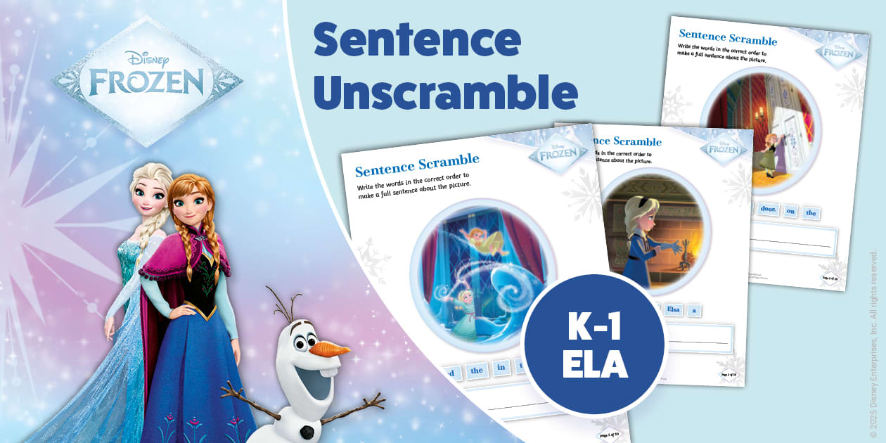Frozen: Simple Sentence Unscramble Worksheets