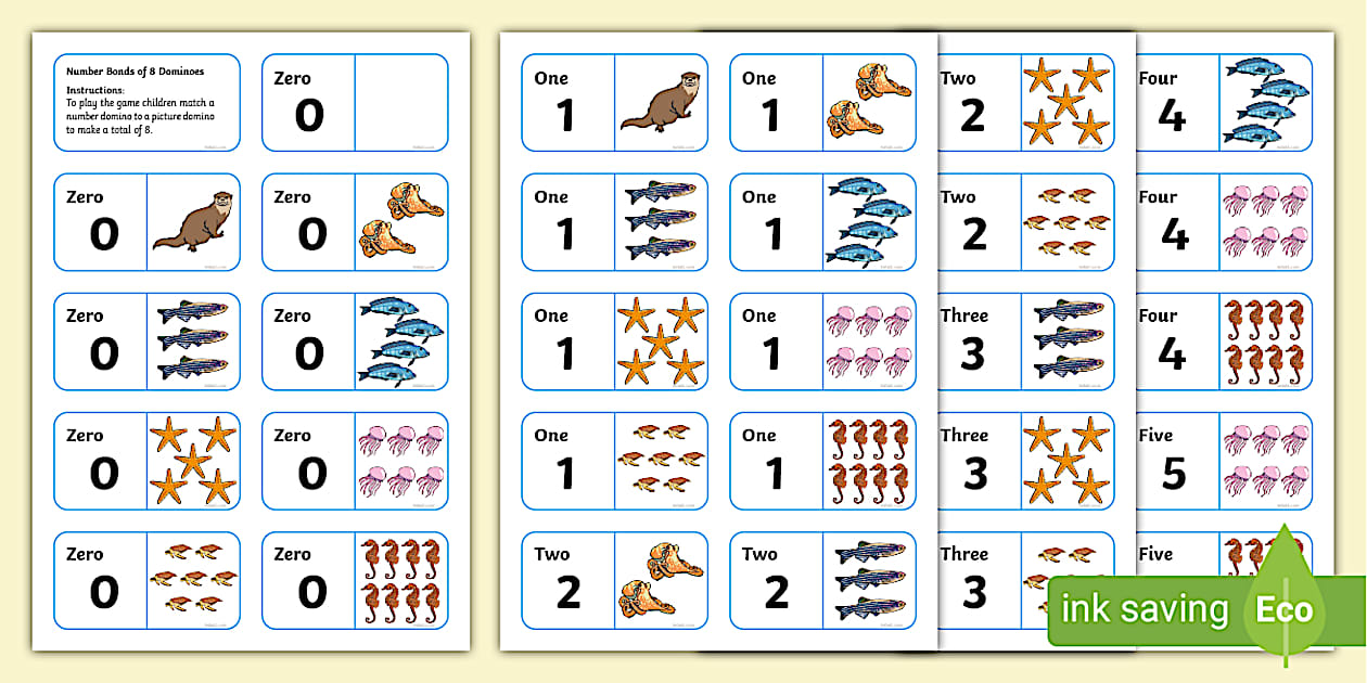 Number Bonds of 8 Dominoes (teacher made) - Twinkl