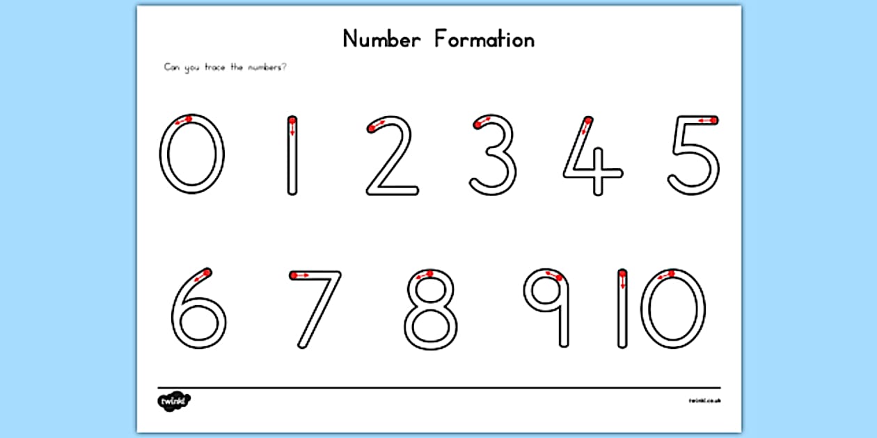 Number Formation 0-10 Worksheet (teacher made) - Twinkl