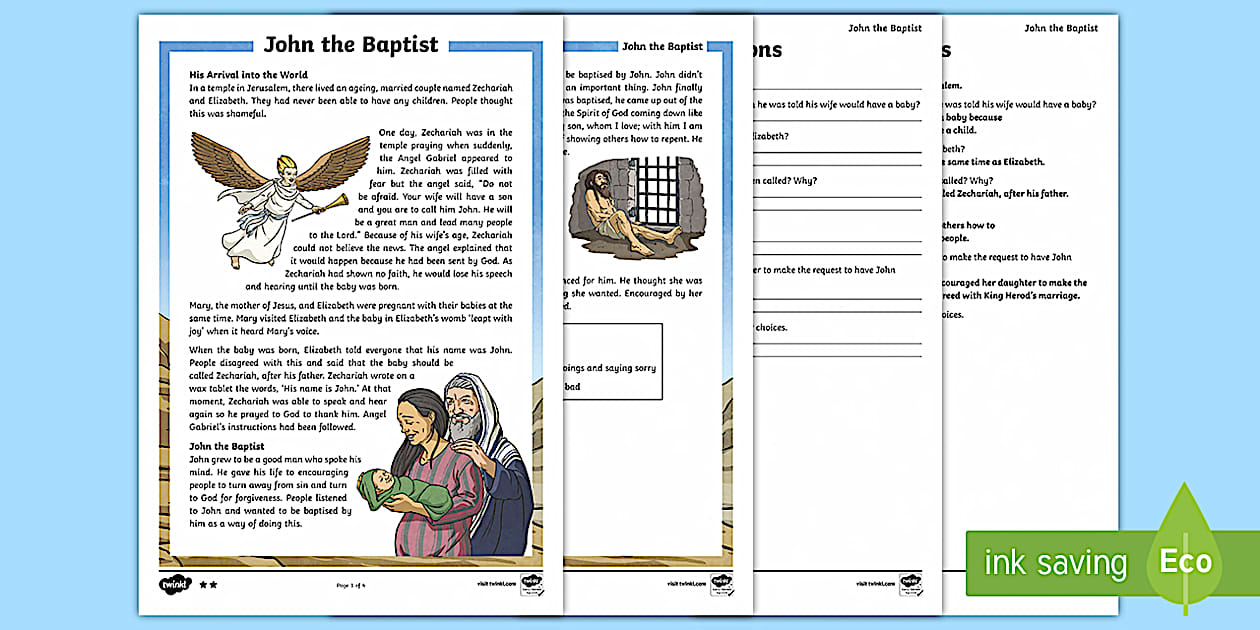 Editable John the Baptist Differentiated Reading Comprehension Activity