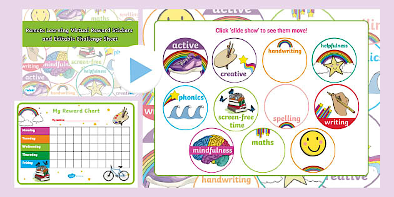 Remote Learning Virtual Reward Stickers and Editable Challenge Sheet