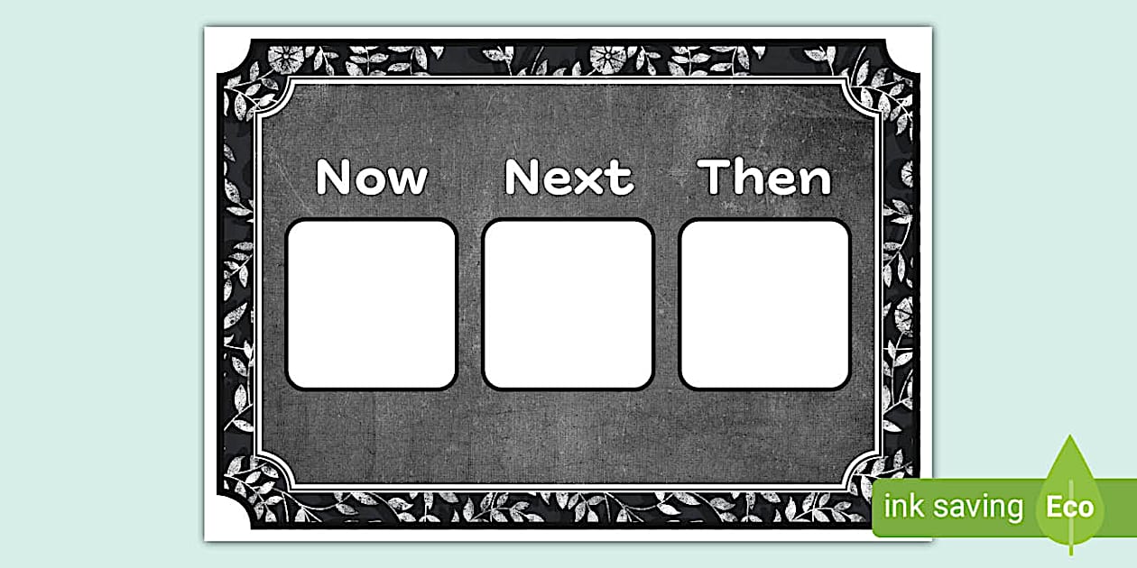 Chalkboard Themed Now, Next and Then Visual Aid - Twinkl