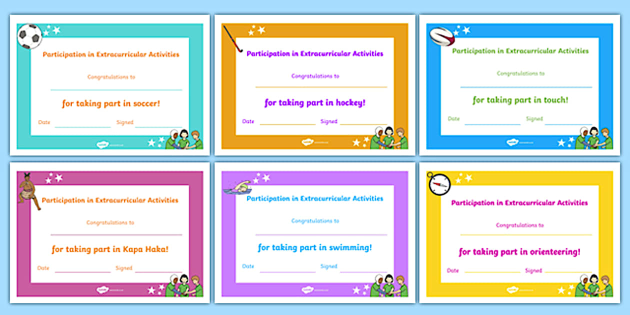 Editable Participation in Extracurricular Activities Certificates- nz,