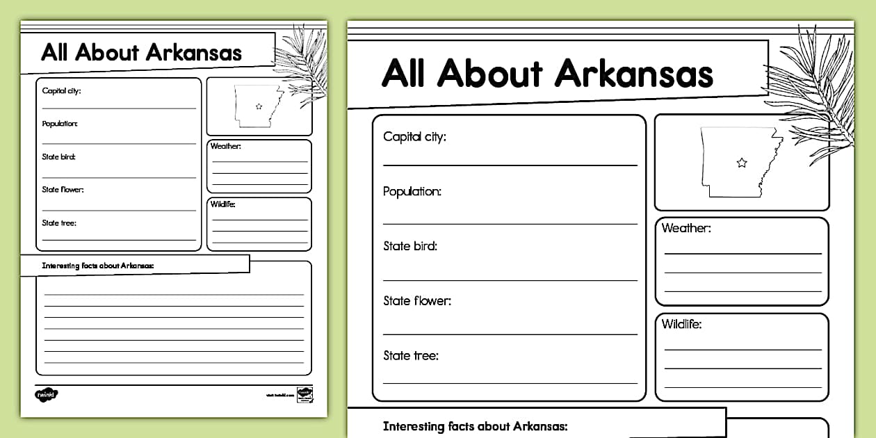 All About Arkansas Research Worksheet for K-2nd Grade