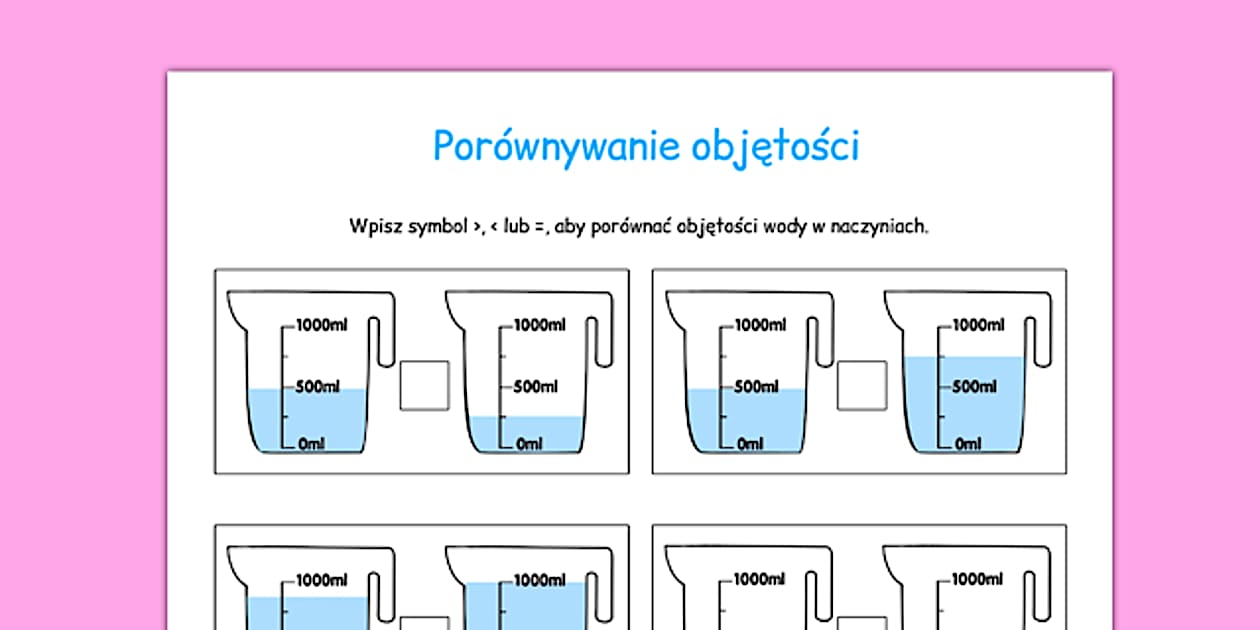 Black and White Comparing Capacity Worksheets Polish