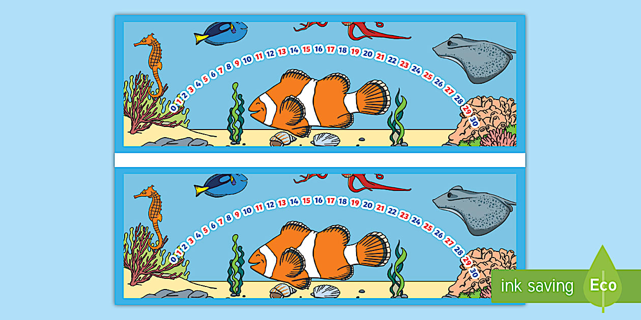 Under the Sea Themed Odds and Evens Curved 0-30 Number Line