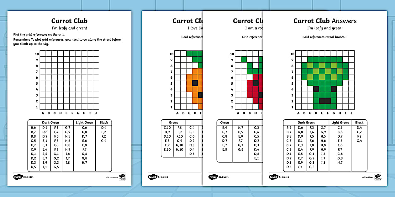 Carrot Club Grid References Worksheets - Twinkl